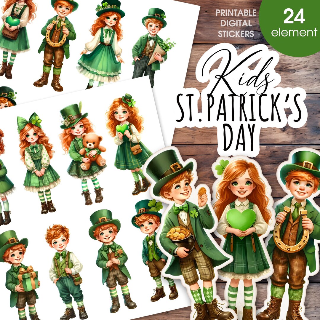 St Patricks Day Printable Stickers, DIY Leprechaun Cute Kids Sticker ...