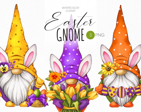 Easter Bunny Gnomes PNG Clipart. Cute Easter Watercolor | Etsy