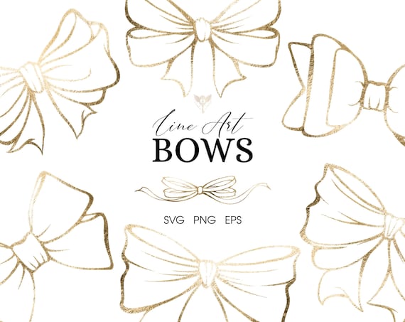 Bow SVG Clipart. Girl and Boy Bow SVG. Gold Bow PNG Line Art - Etsy