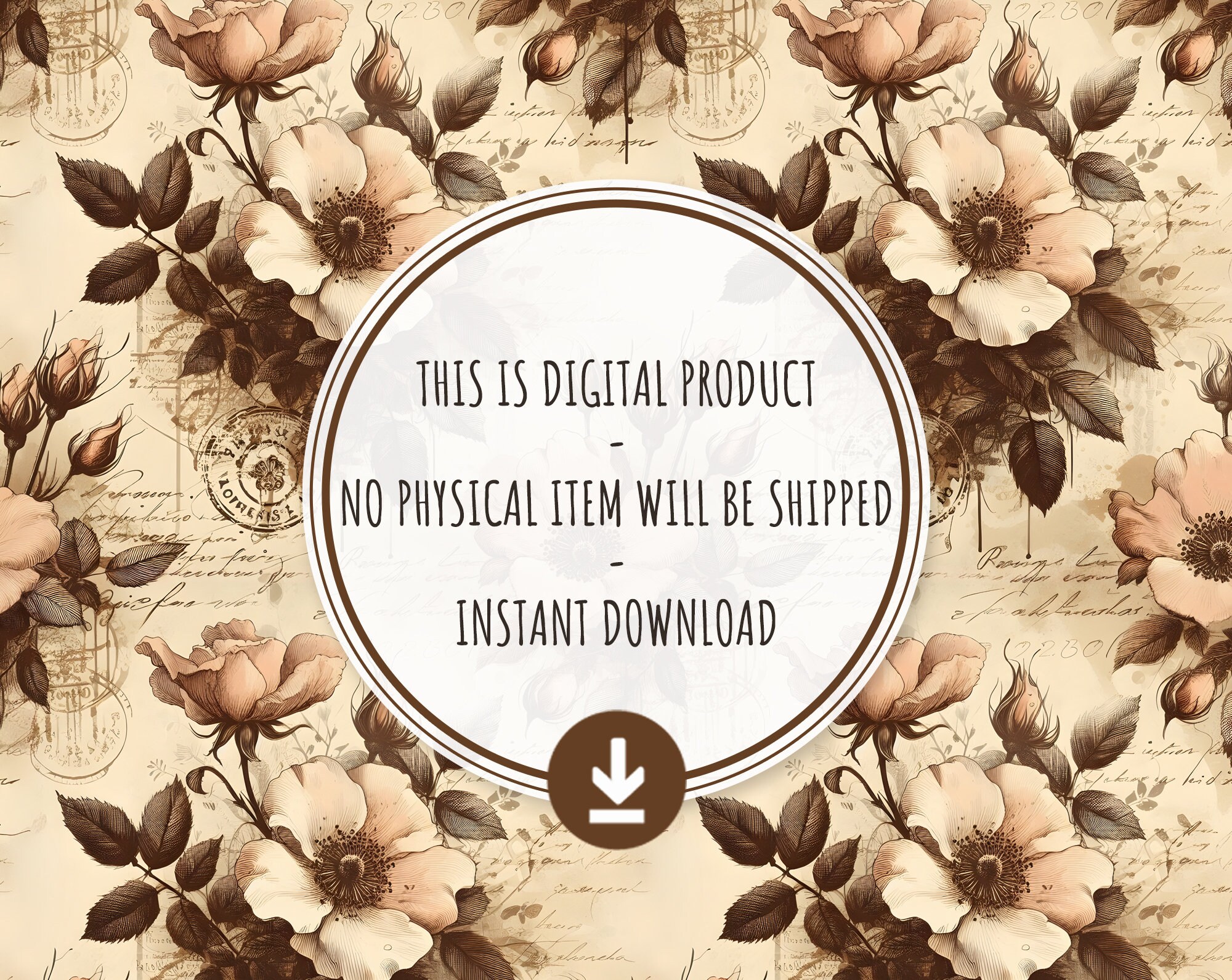 Vintage Rose Digital Paper, Retro Floral Sketch Scrapbook Paper, Grunge ...