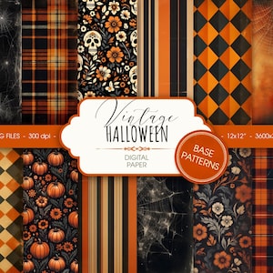 Vintage Halloween Patterns Digital Paper, Printable Grunge Halloween ...