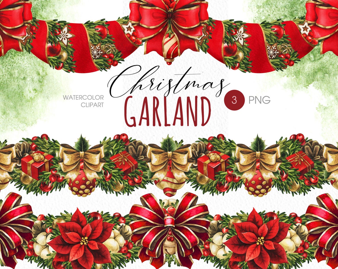 Christmas Garland PNG Clipart. Christmas Decor Border - Etsy