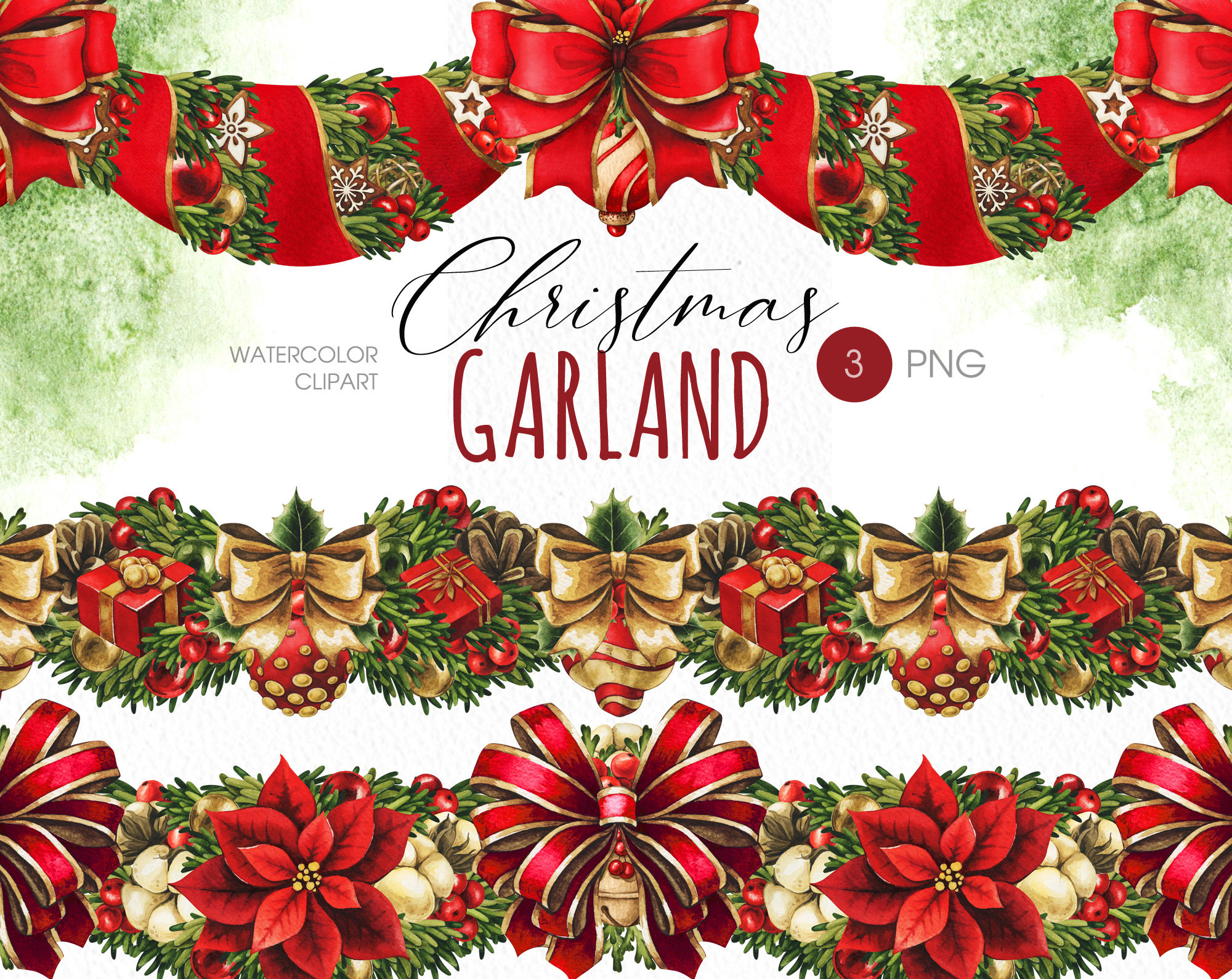 Christmas Garland PNG Clipart. Christmas Decor Border - Etsy