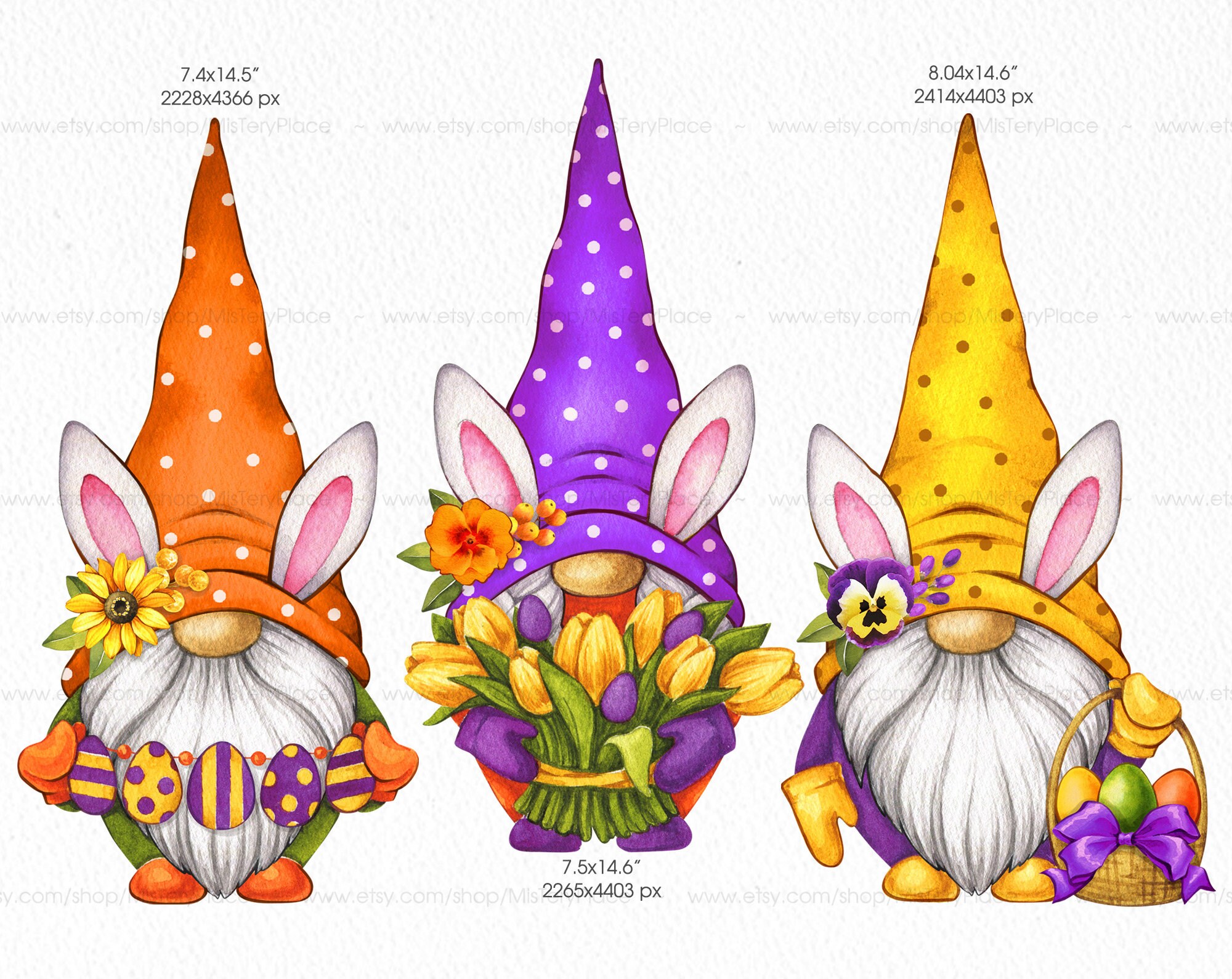 Easter Bunny Gnomes PNG Clipart. Cute Easter Watercolor - Etsy
