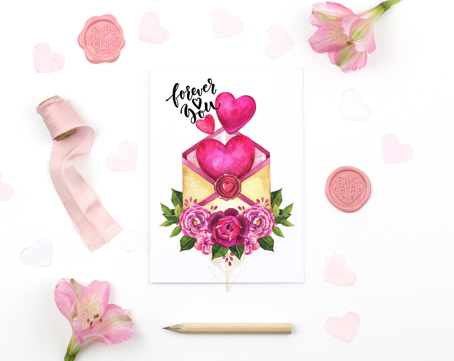 Love Letters PNG Clipart. Vintage Valentines Floral Clipart. Watercolor ...