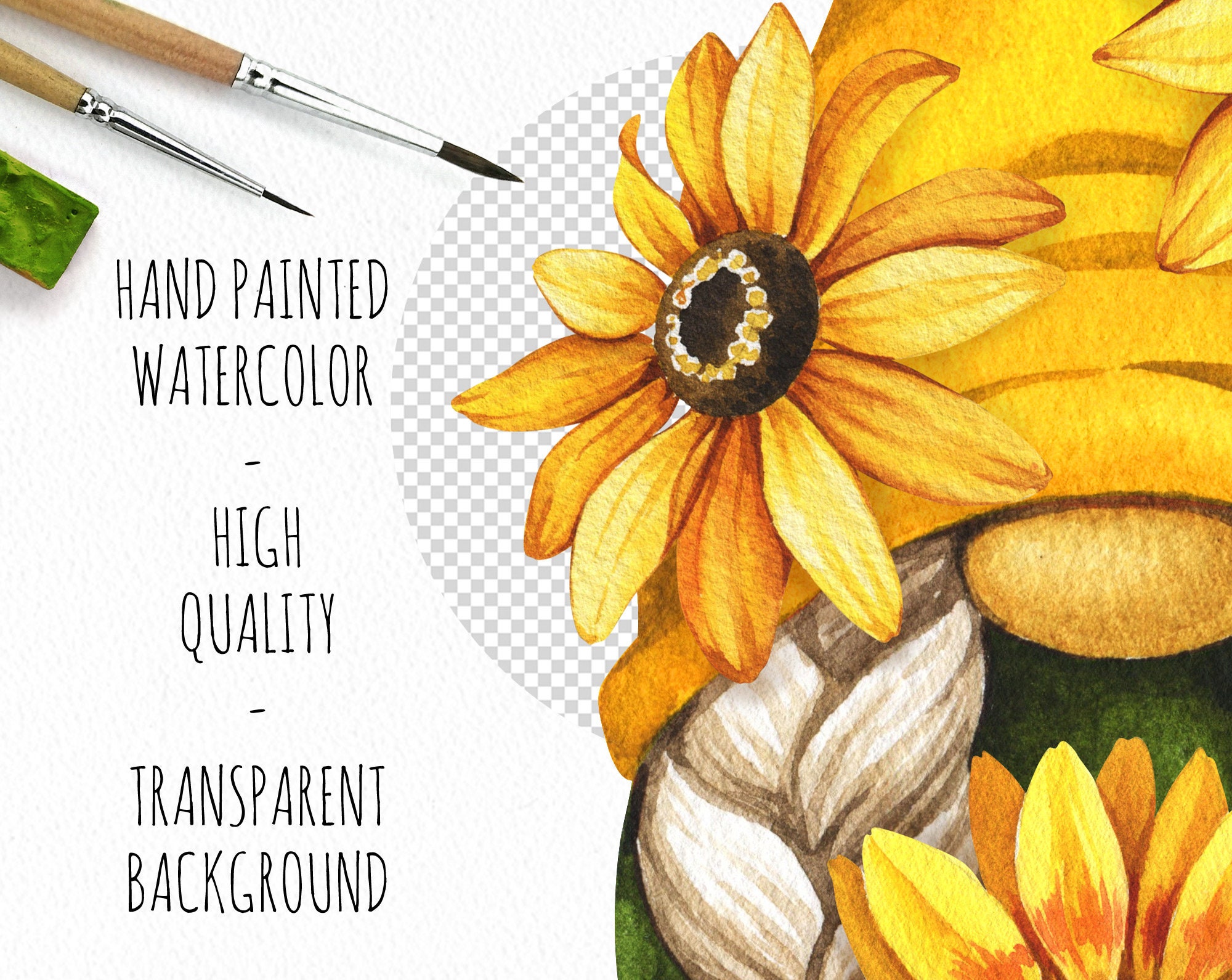 Sunflower Gnome PNG Clipart. Garden Gnome Cute Watercolor | Etsy Canada