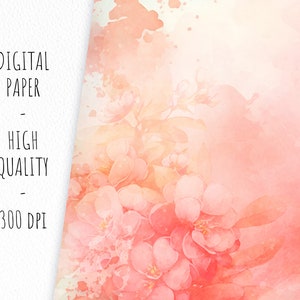 Coral Pink Floral Watercolor Digital Paper, Abstract Pastel Pink ...