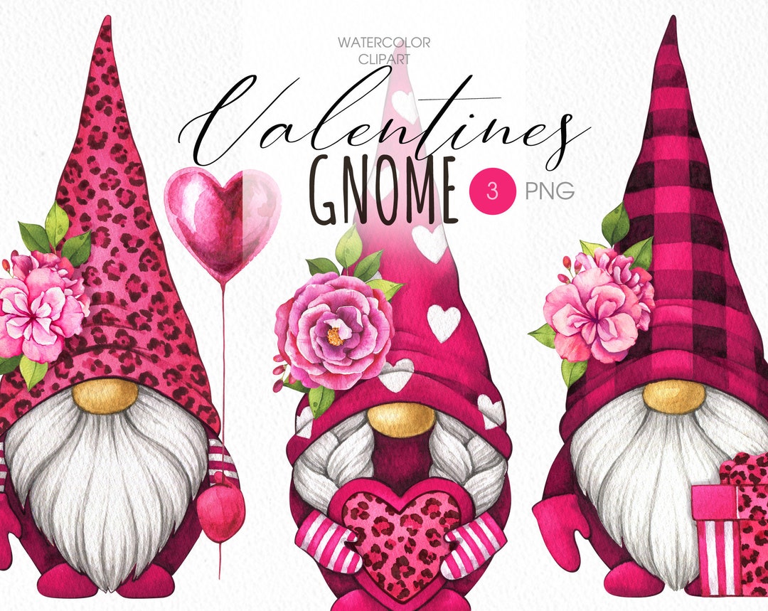 Valentine Gnomes PNG Clipart. Valentines Day Gnome Watercolor Clipart ...