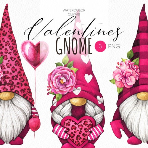 Valentine Gnomes PNG Clipart. Valentines Day Gnome Watercolor - Etsy