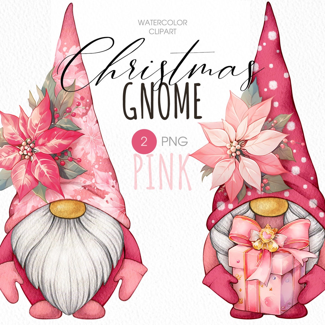 Christmas Gnomes PNG Clipart. Pastel Pink Christmas Gnome Watercolor ...