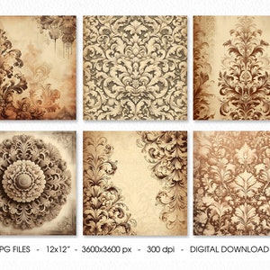 Vintage Victorian Pattern Digital Paper, Distressed Brown Shabby Chic ...