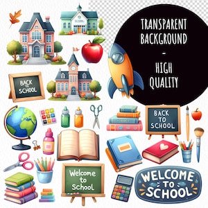 Back to School Bundle PNG Clipart. Cute Watercolor School Printable ...