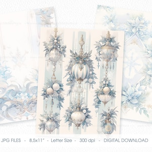 Christmas Pastel Blue Digital Paper, Winter Floral Scrapbook Paper and ...