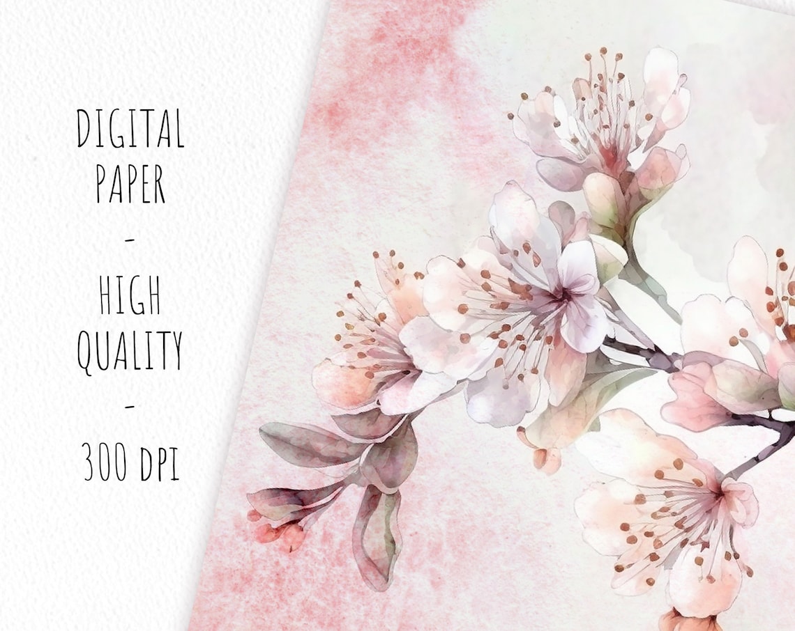 Blush Floral Watercolor Digital Paper, Abstract Pink Spring Watercolor ...