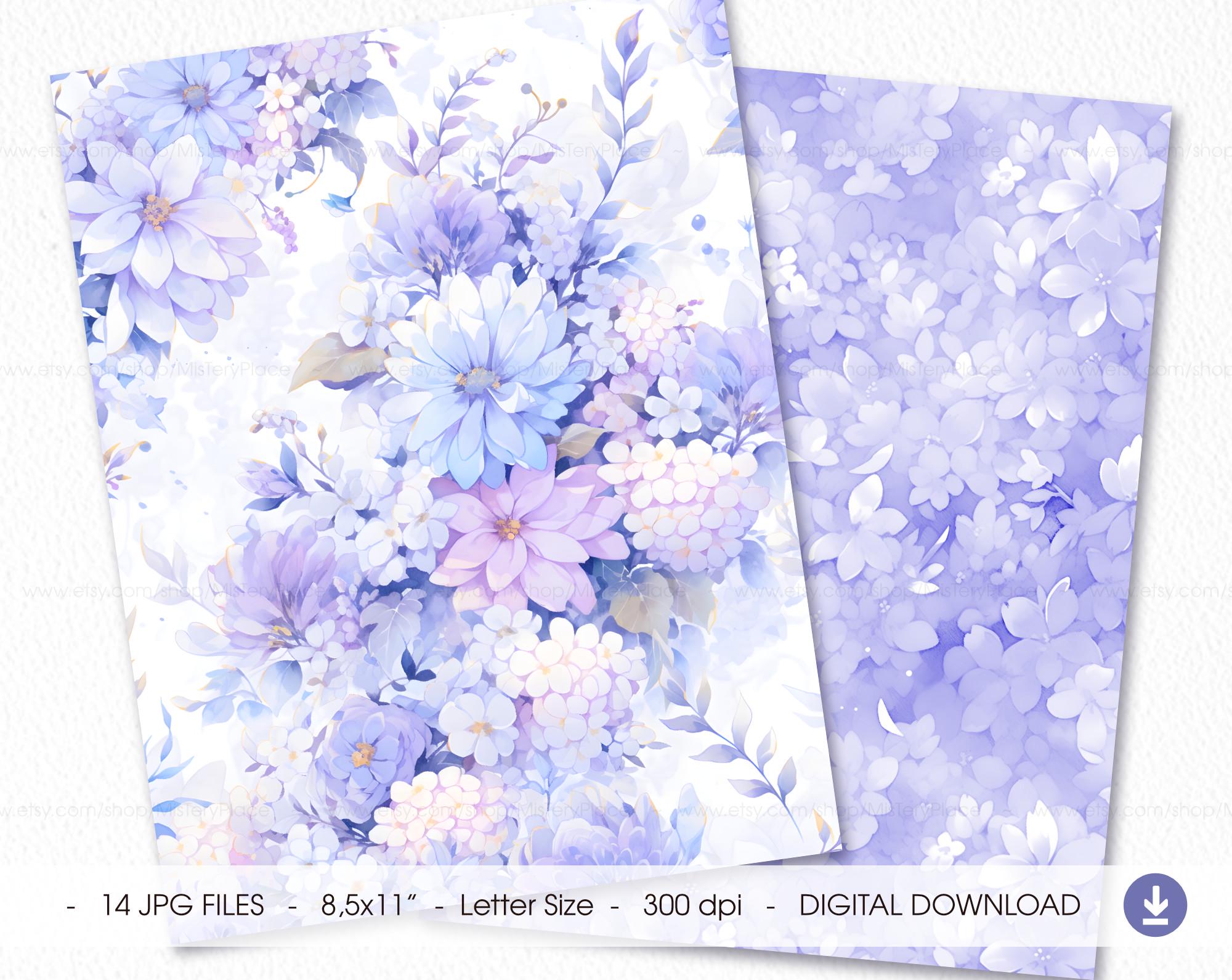 Purple Watercolor Floral Digital Paper (digital Download, 8.5x11") - Etsy