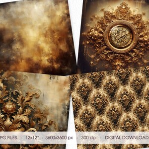 Antique Gold Victorian Digital Paper, Vintage Damask Shabby Chic ...