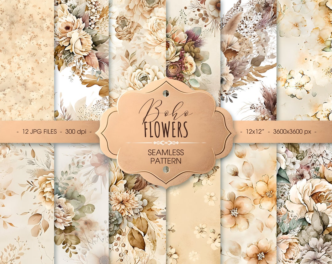 Boho Floral Seamless Pattern. Printable Boho Bouquet Digital Paper, Digital Download - Etsy