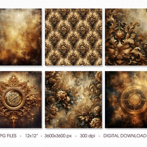 Antique Gold Victorian Digital Paper, Vintage Damask Shabby Chic ...