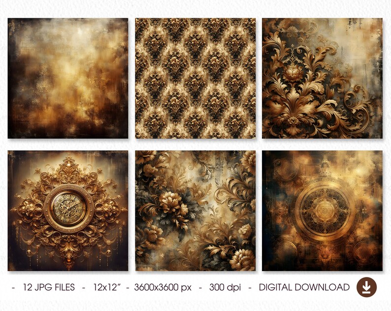 Antique Gold Victorian Damask Digital Paper (12x12", JPG) - Etsy
