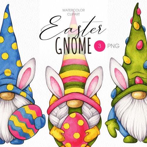 Easter Gnomes PNG Clipart. Bunny Ears Cute Gnomes Watercolor - Etsy