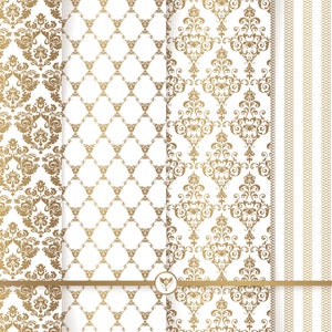 Gold Damask Digital Paper Pack. Victorian Pattern Seamless Pattern PNG ...
