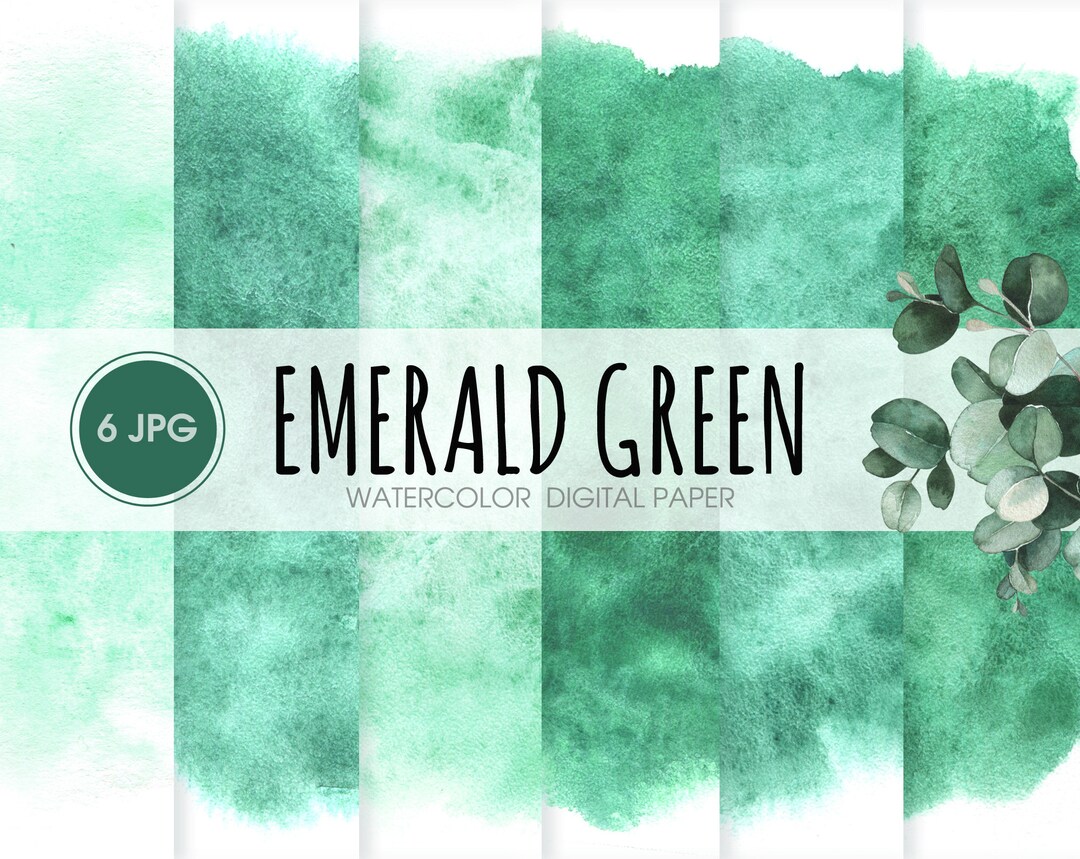 Emerald Green Digital Paper, Abstract Watercolor Background, Scrapbook ...