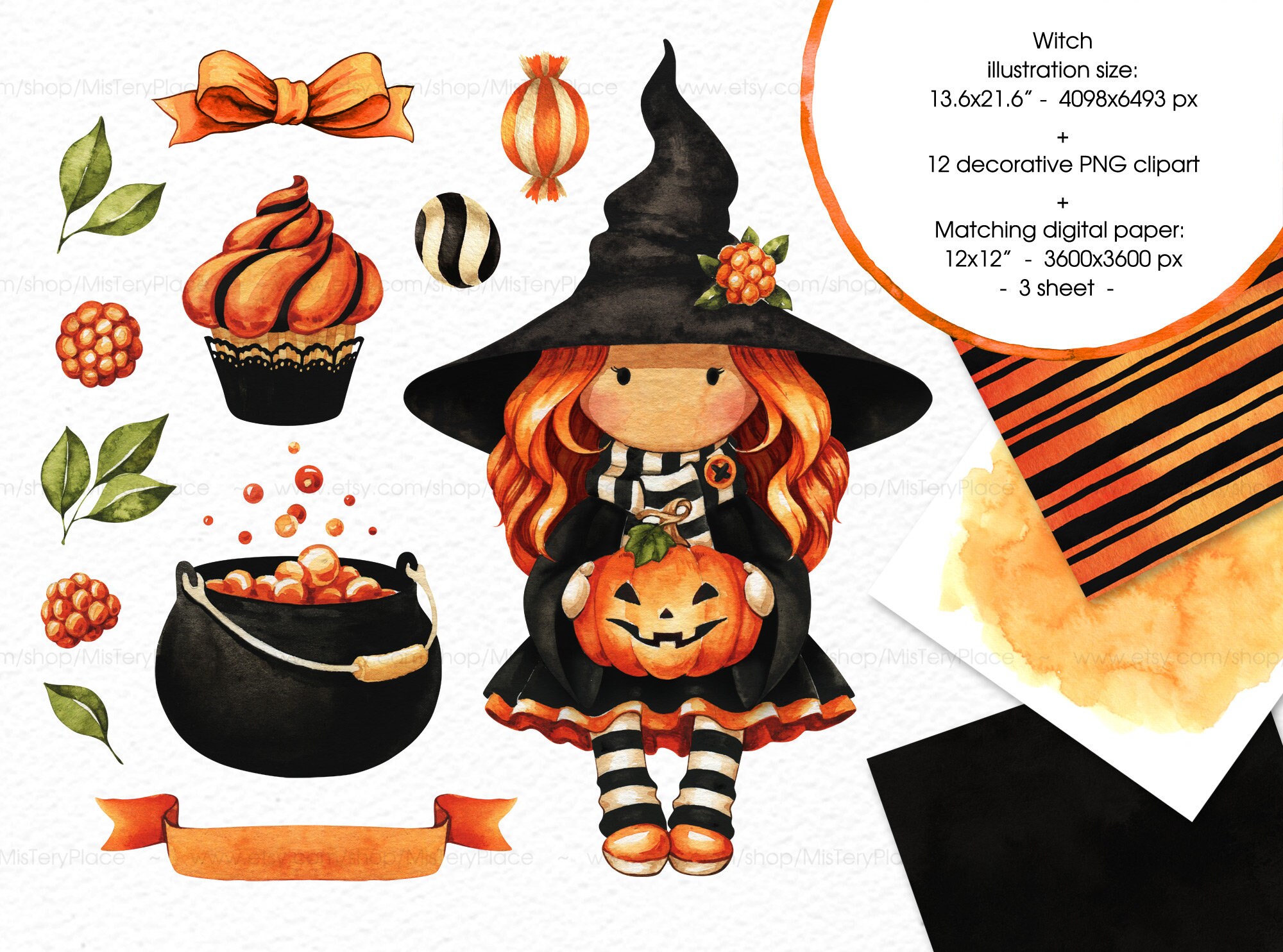 Halloween Witch PNG Clipart. Baby Witch Cute Watercolor | Etsy