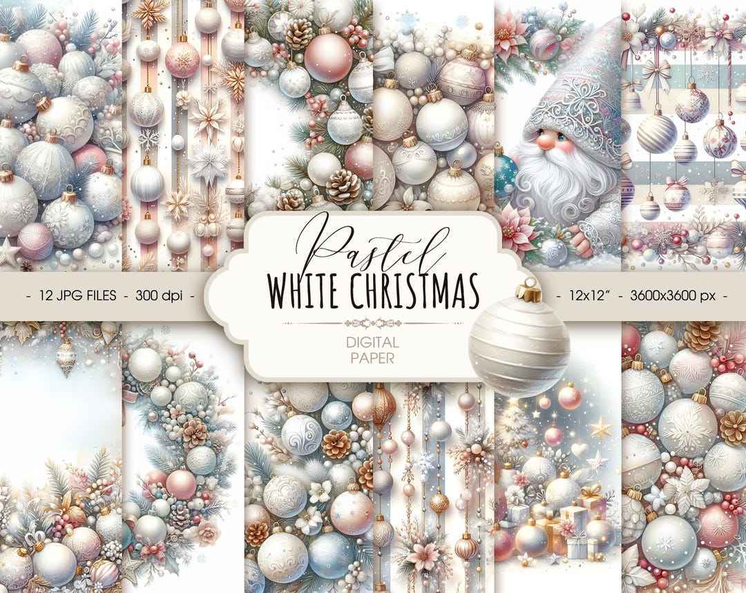 Pastel White Christmas Digital Paper, Watercolor Magic Christmas ...