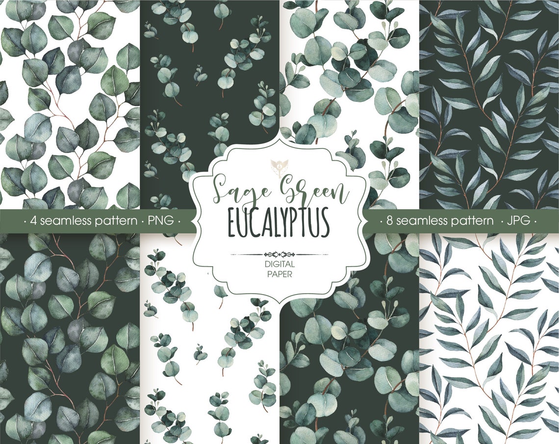 Sage Green Floral Digital Paper. Eucalyptus Seamless Pattern. - Etsy
