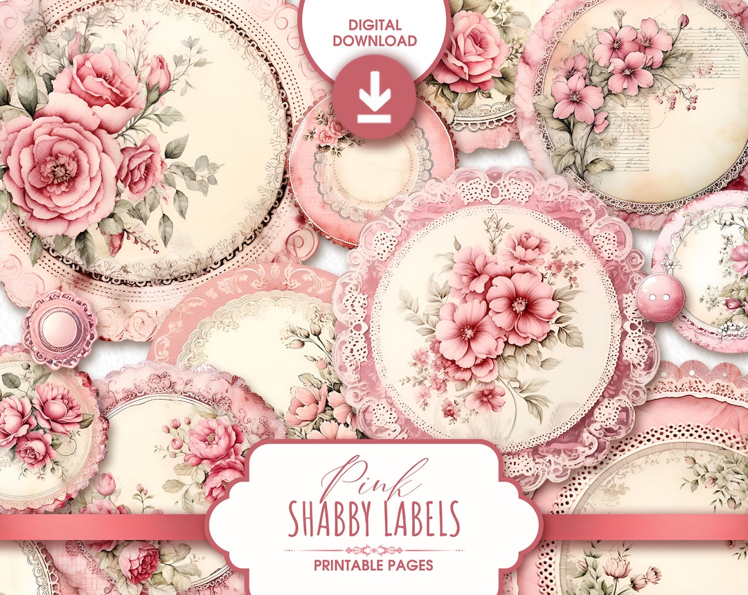 Pink Shabby Chic Round Tags, Vintage Printable DIY Blush Circle Labels ...