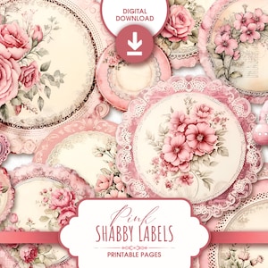 Pink Shabby Chic Round Tags, Vintage Printable DIY Blush Circle Labels ...