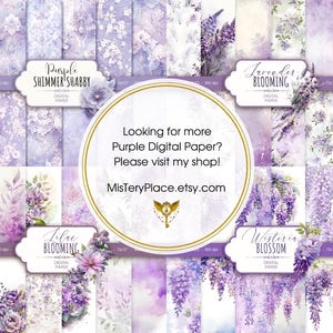 Lilac Floral Watercolor Digital Paper, Abstract Pastel Purple Scrapbook ...