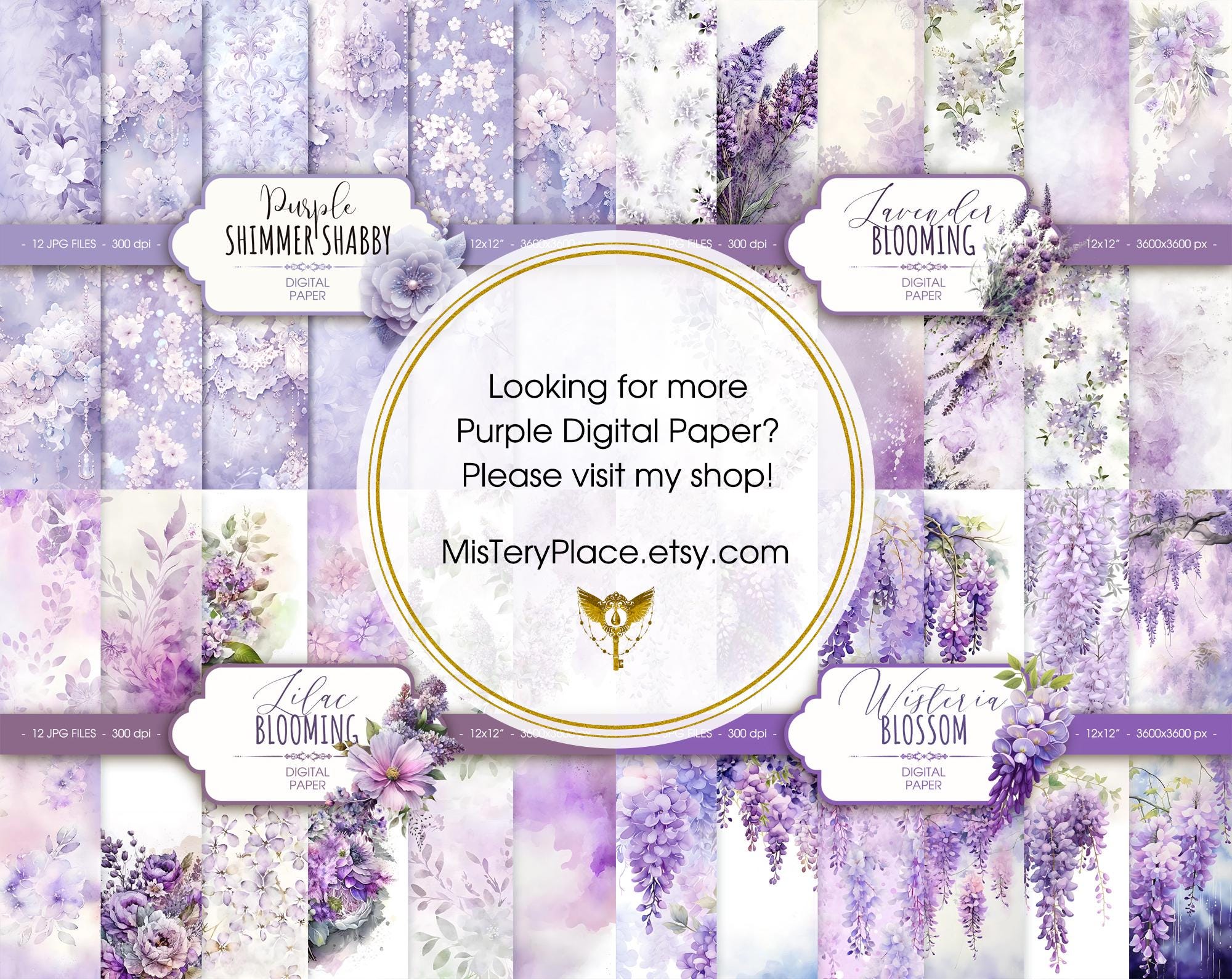 Lilac Floral Watercolor Digital Paper, Abstract Pastel Purple Scrapbook ...