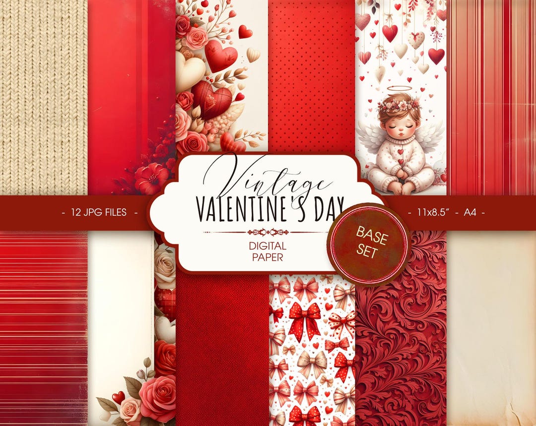 Vintage Valentines Digital Paper: Basic Scrapbook Backgrounds (digital ...