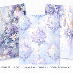 Christmas Pastel Purple Digital Paper, Winter Floral Scrapbook Paper ...