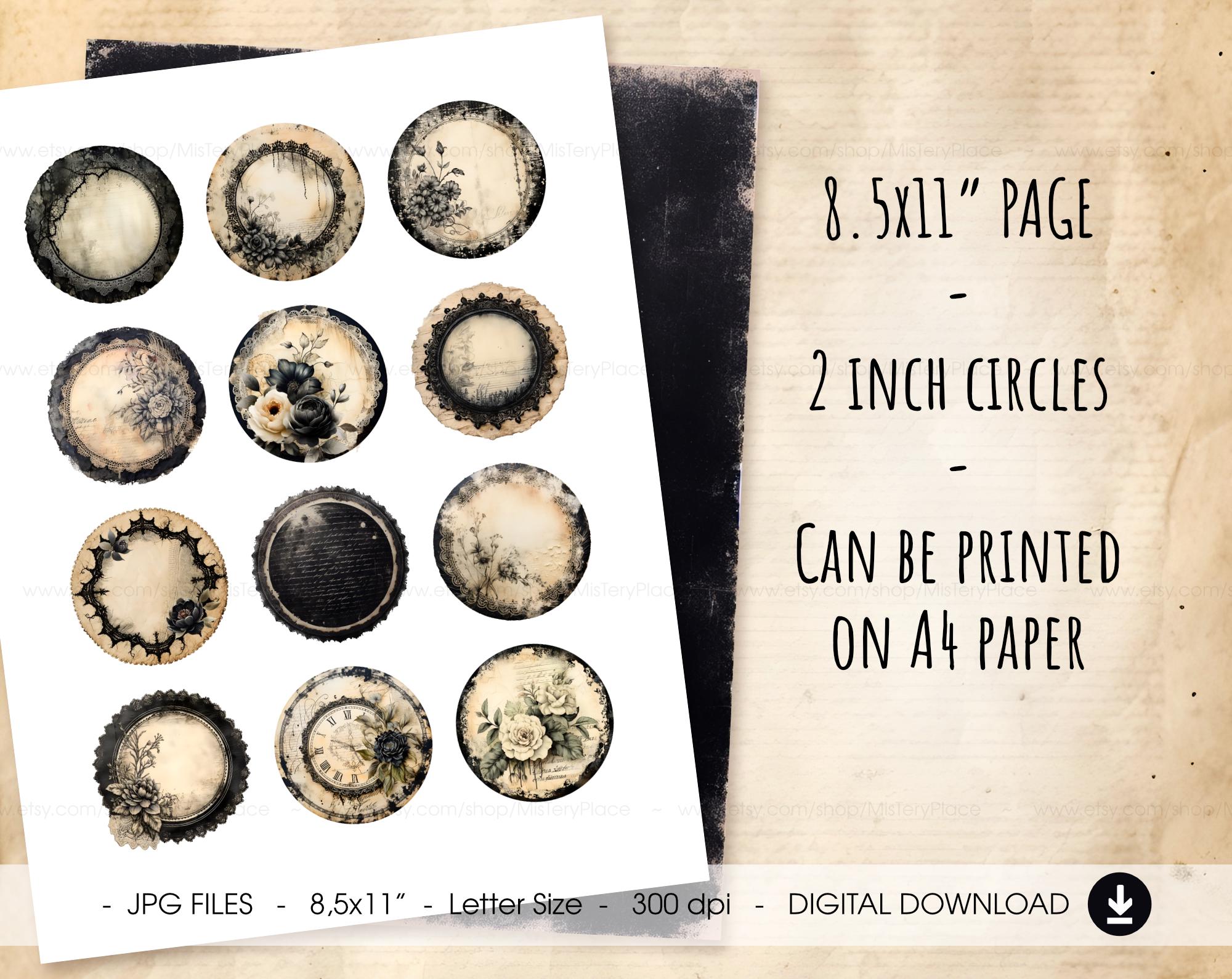Black Shabby Chic Round Tags, Printable DIY Vintage Black Ephemera ...