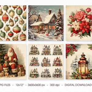 Vintage Christmas Digital Paper, Retro Christmas Scrapbook Paper ...