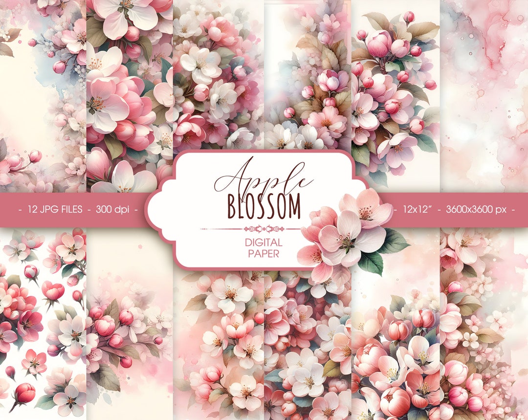 Blush Apple Blossom Digital Paper, Abstract Dusty Pink Watercolor ...