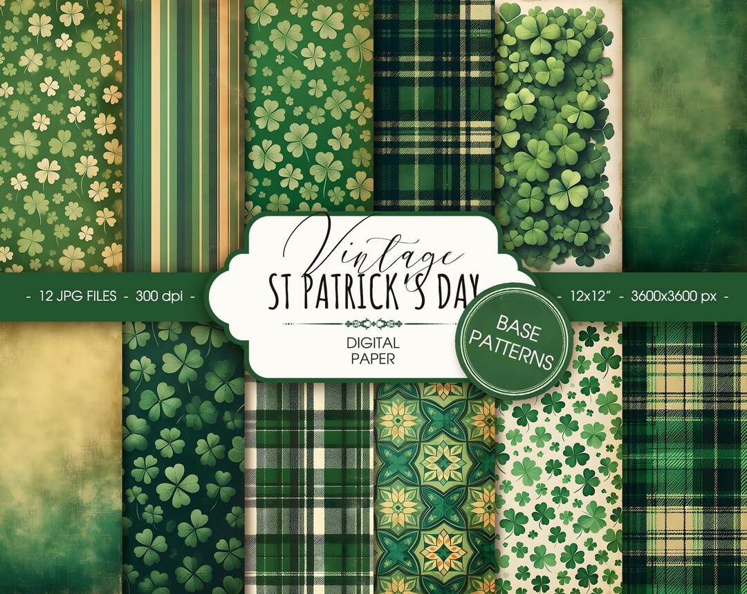 Vintage St Patricks Day Digital Paper: Green Grunge Scrapbook (digital ...