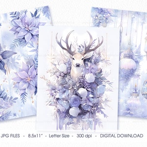 Christmas Pastel Purple Digital Paper, Winter Floral Scrapbook Paper ...