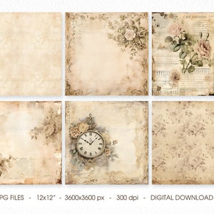 Vintage Shabby Chic Digital Paper, Grunge Distressed Background, Rustic ...
