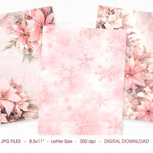 Pastel Pink Christmas Digital Paper, Winter Floral Scrapbook Paper and ...