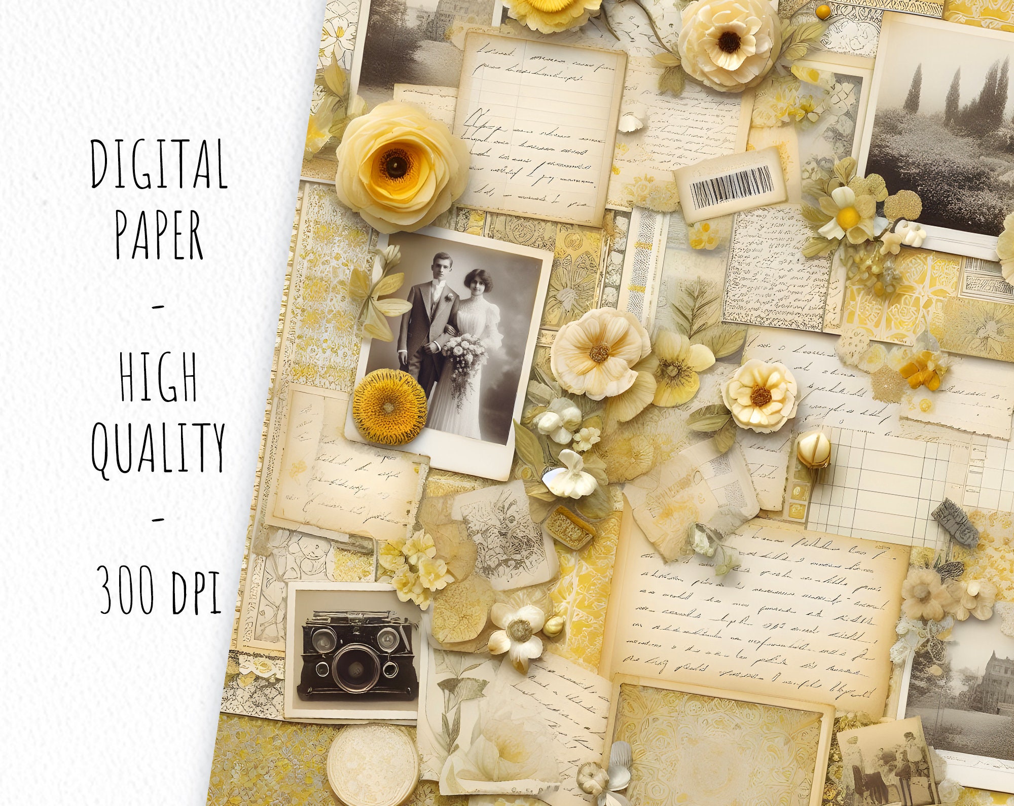 Vintage Grunge Yellow Digital Paper, Distressed Abstract Shabby Chic ...