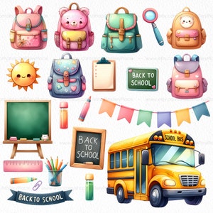 Back to School Bundle PNG Clipart. Cute Watercolor School Printable ...