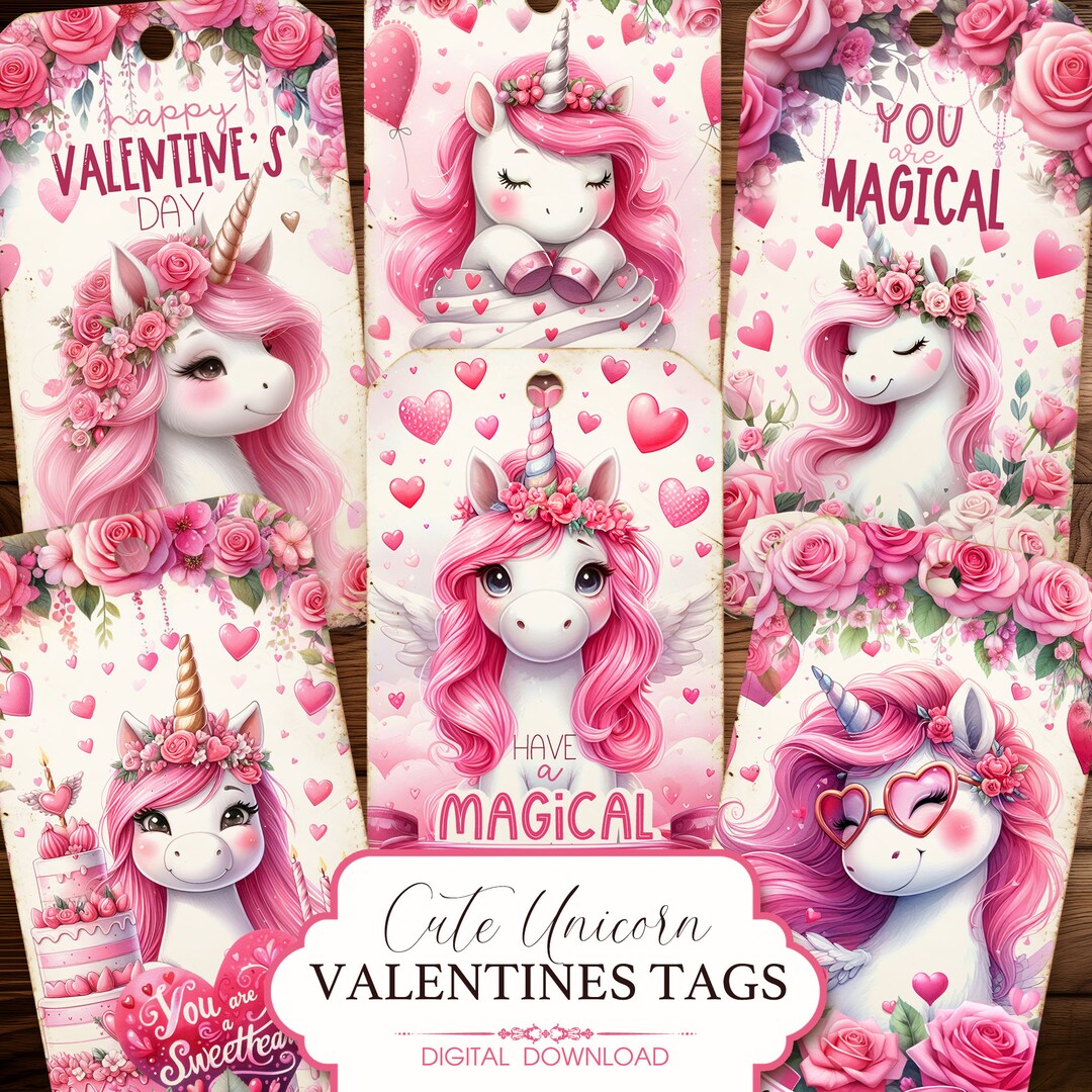 Unicorn Valentine Gift Tags, Printable DIY Valentine Decor for ...