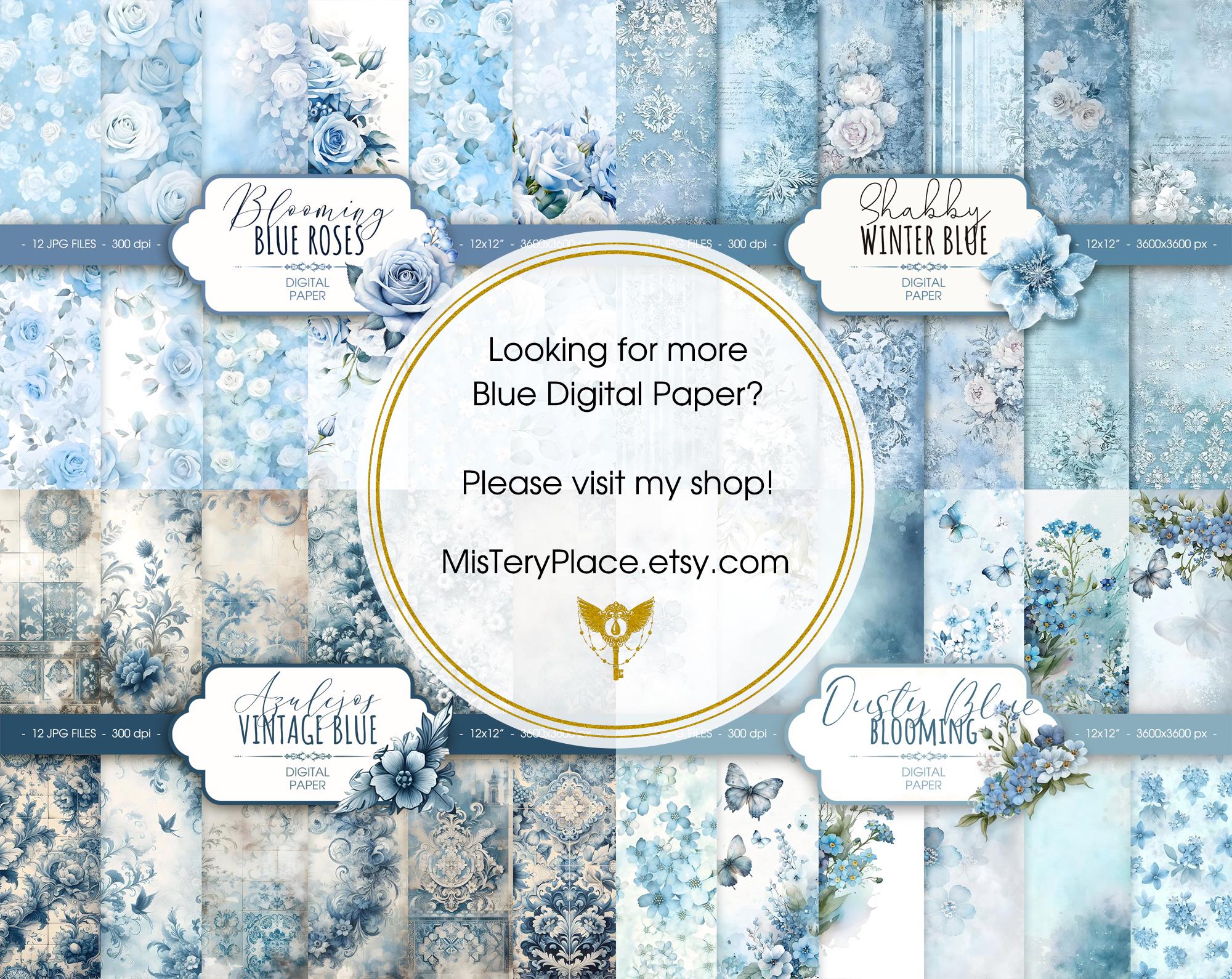 Navy Blue Floral Digital Paper: Watercolor Scrapbook Backgrounds (12x12 ...