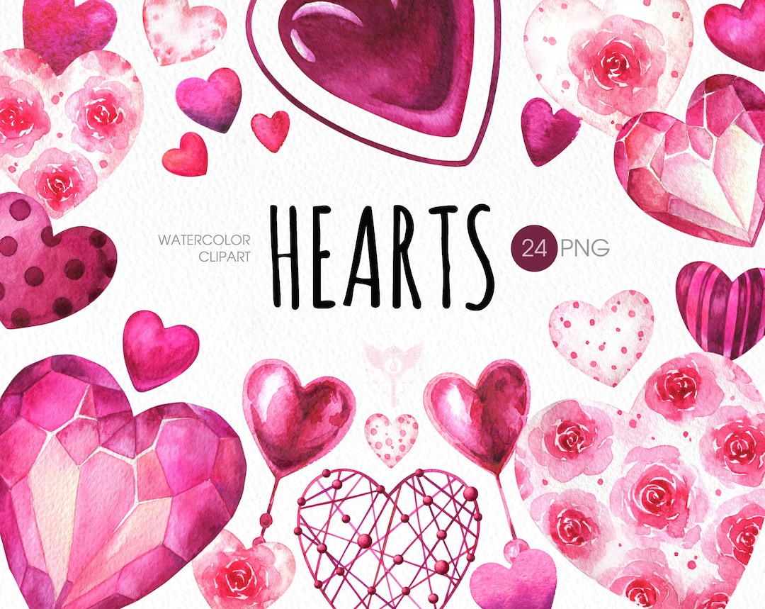 Valentines Day Heart PNG Clipart. Cute Love Watercolor Clipart. - Etsy