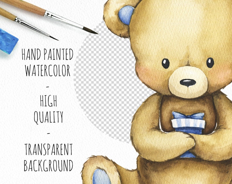 Teddy Bear Clipart. Baby Bear Cute Watercolor Clip Art. Baby - Etsy