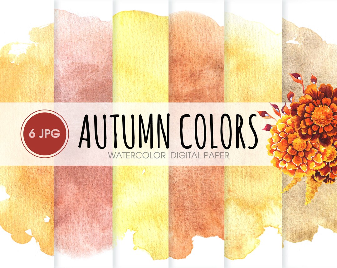 Abstract Watercolor Fall Digital Paper. Orange, Yellow, Brown and Siena ...