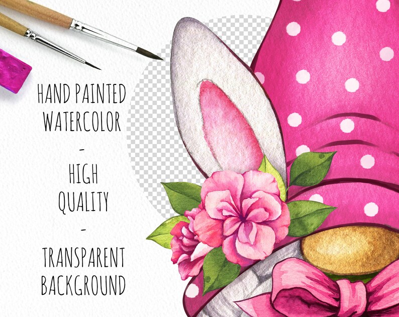 Easter Gnomes PNG Clipart. Bunny Ears Cute Gnomes Watercolor - Etsy